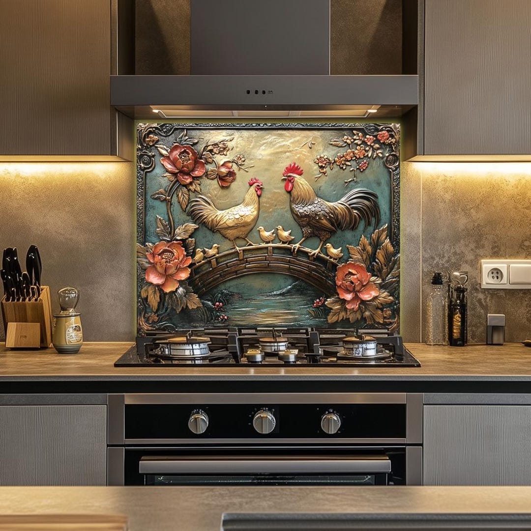 Farmhouse Rooster and Hen Kitchen Backsplash, Rustic Country Wall Tile ...