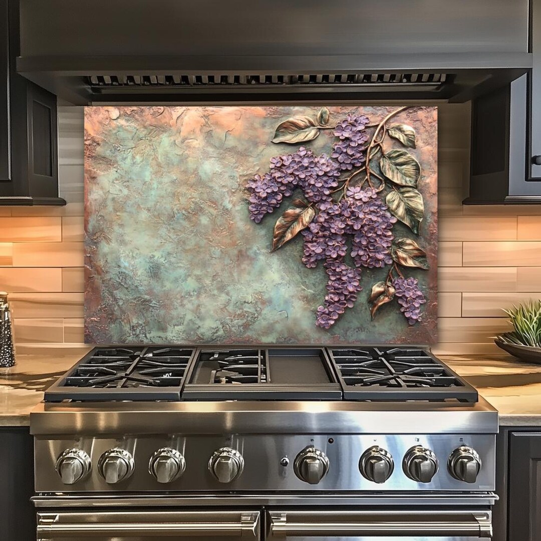 Glass Backsplash-lilacs One Piece Tempered Glass Kitchen Splashback for ...