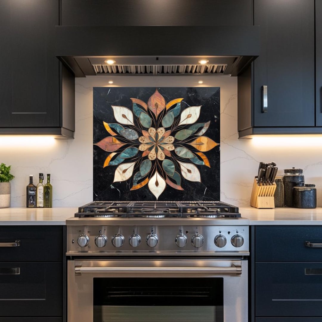 Tempered Glass Kitchen Backsplash: Modern Tile Style, Marble Effect ...