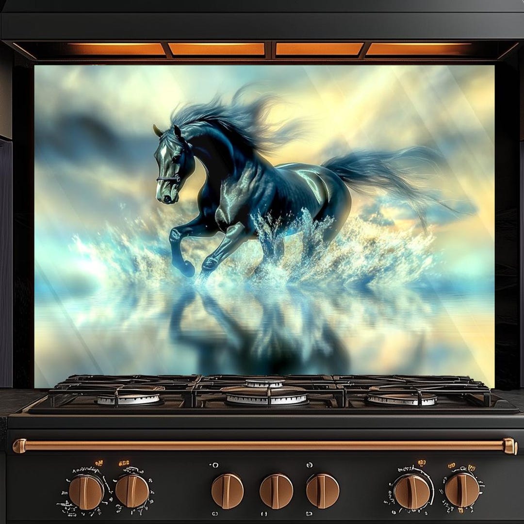 Glass Backsplash-horse Panel Look One Piece Tempered Glass Kitchen ...