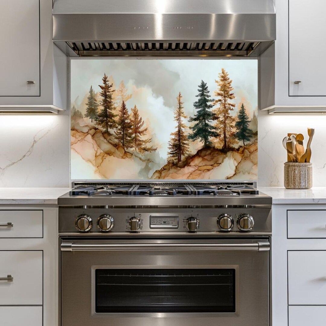 Pine Tree Glass Backsplash: Rustic Forest Kitchen Wall Art - Etsy