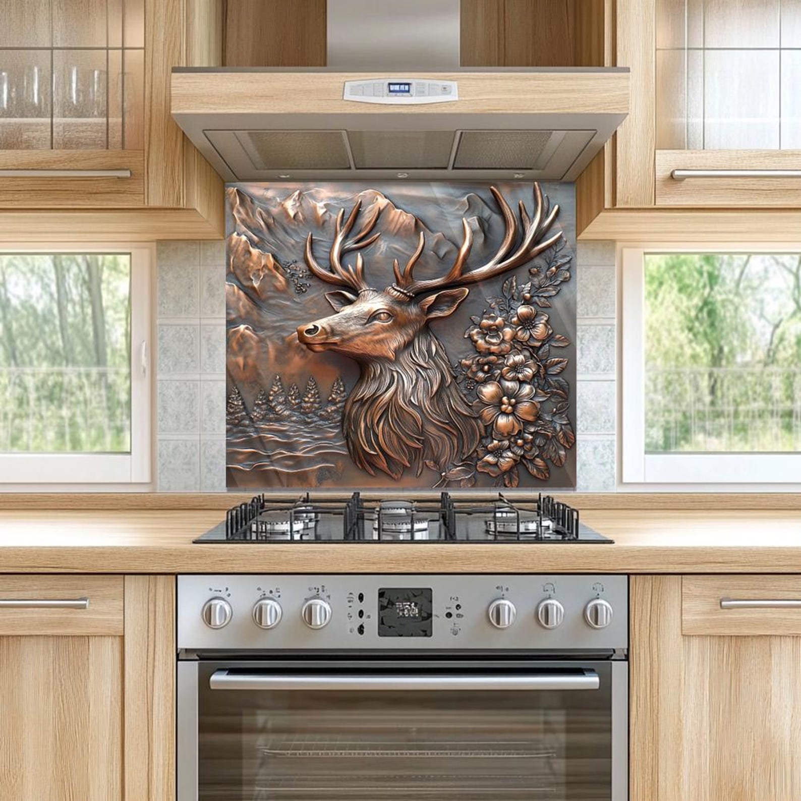 Stove Backsplash, Tempered Glass Deer Themed Backsplash and Wall Art ...