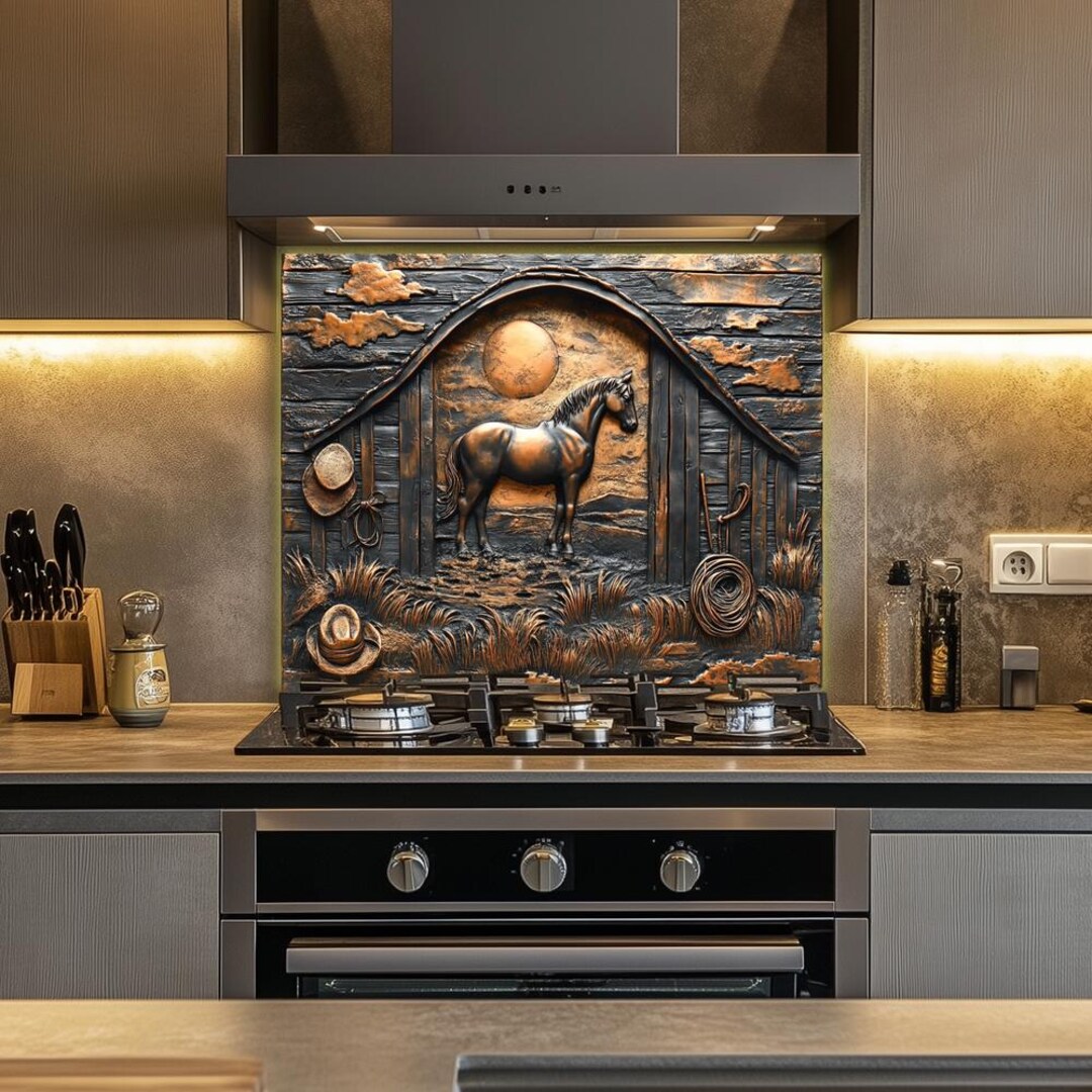 Copper Embossed Look Horse Glass Backsplash Splashback – Majestic ...