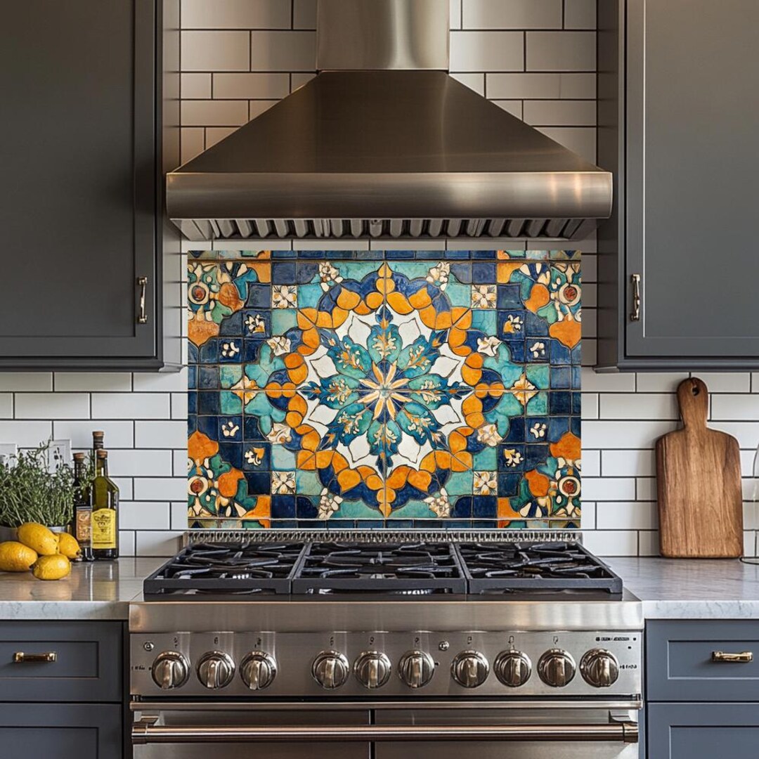 Glass Backsplash-handmade Tile Look One Piece Tempered Glass Kitchen ...