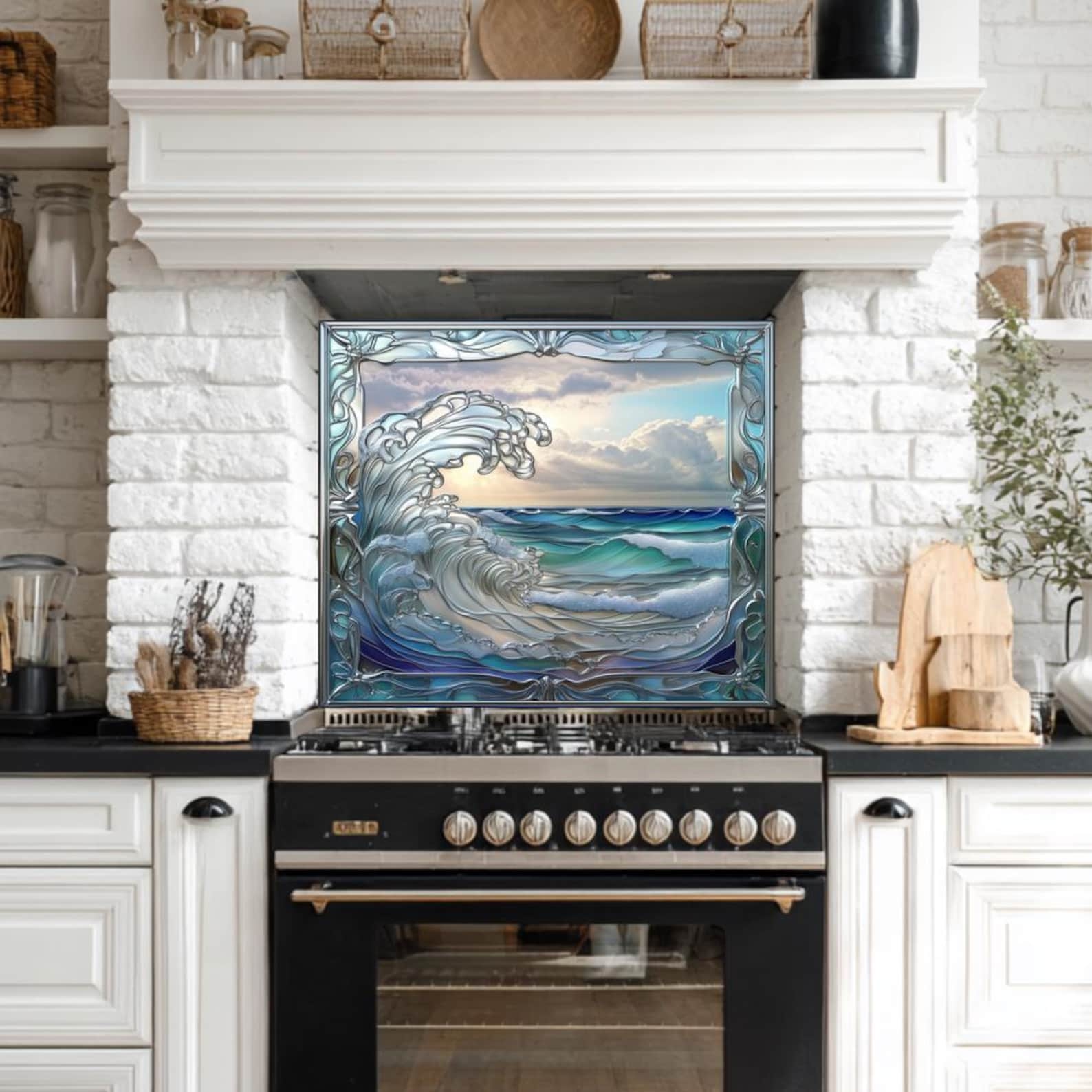 Ocean Wave Glass Backsplash Splashback for Kitchen Stove Behind and ...