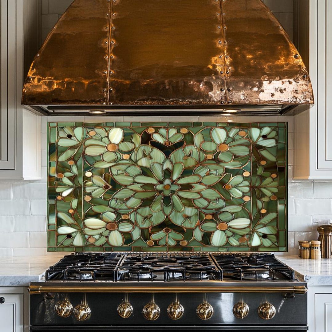 Emerald Glass Backsplash Ottoman Tile Look Tempered Glass Kitchen Splashback for Stove Behind ...