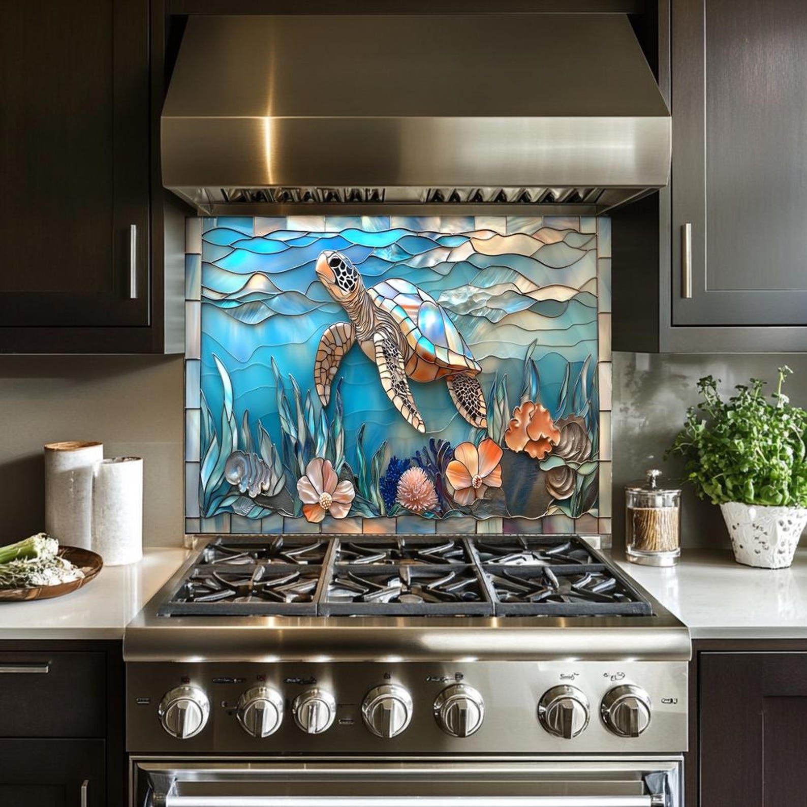 Sea Turtle Glass Backsplash Splashback – Coastal Beach Scene Printed ...
