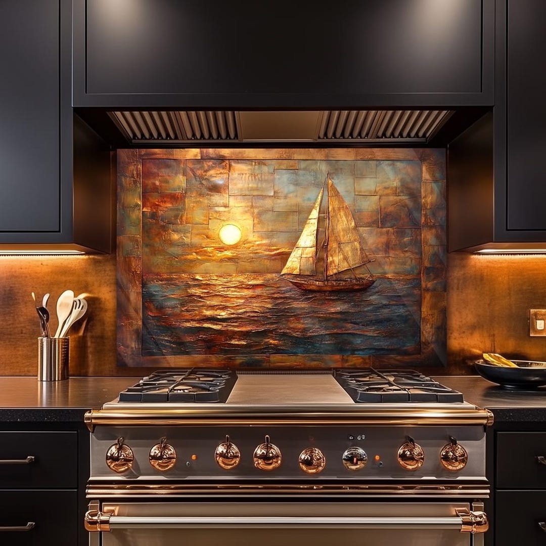 Tempered Glass Backsplash, Sailboat Glass Backsplash, Kitchen ...