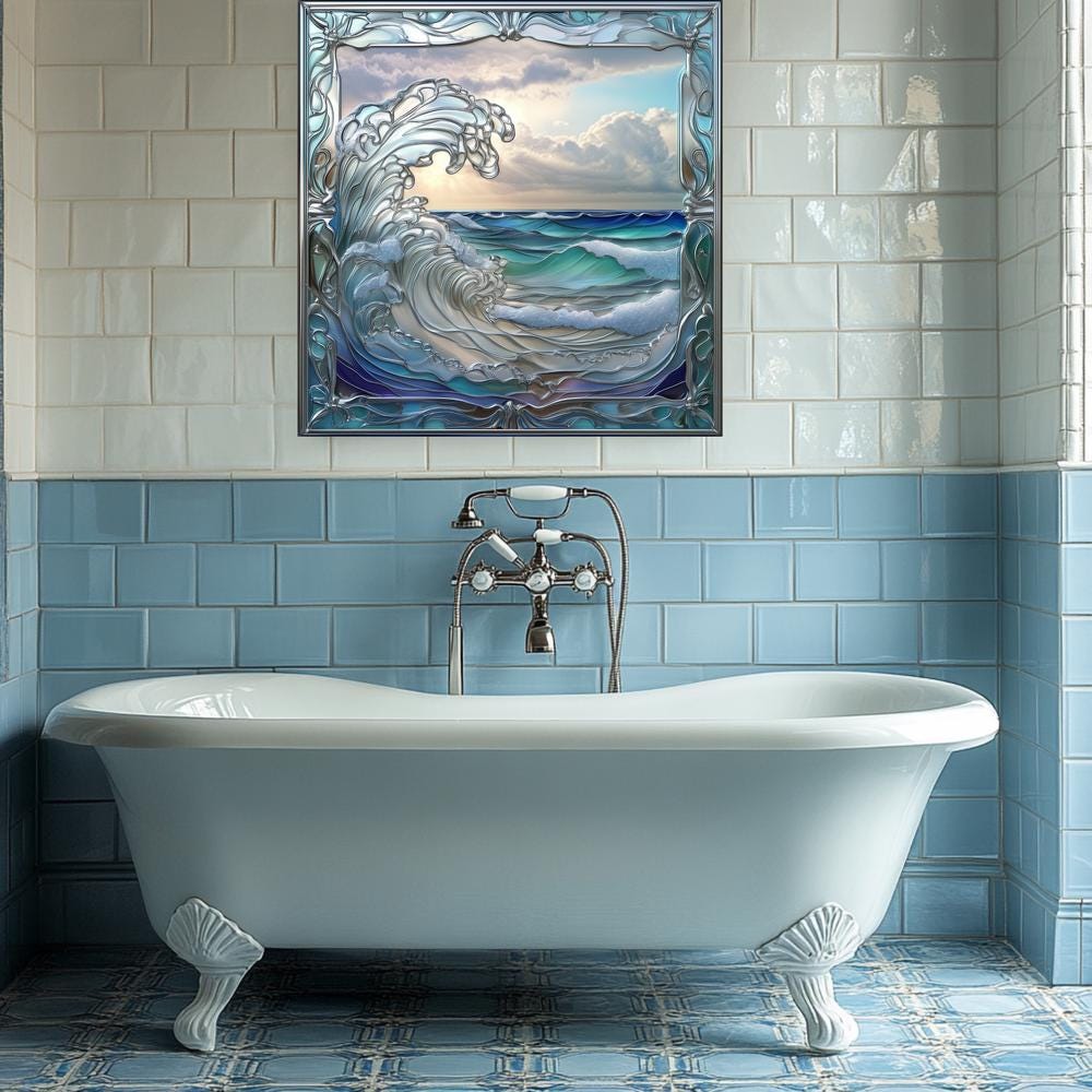 Ocean Wave Glass Backsplash Splashback for Kitchen Stove Behind and ...