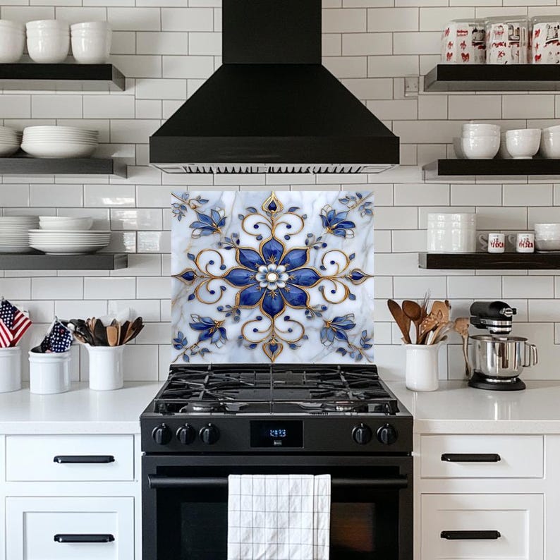 Tempered Glass Kitchen Backsplash: Mediterranean Blue Turkish Tile ...