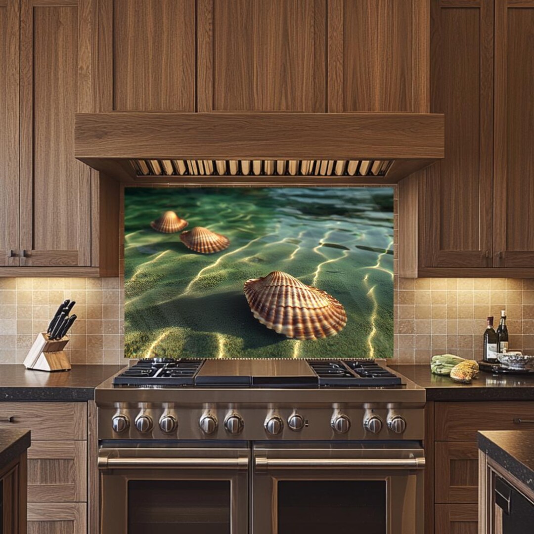 Glass Backsplash-seashell Beach One Piece Tempered Glass Kitchen ...
