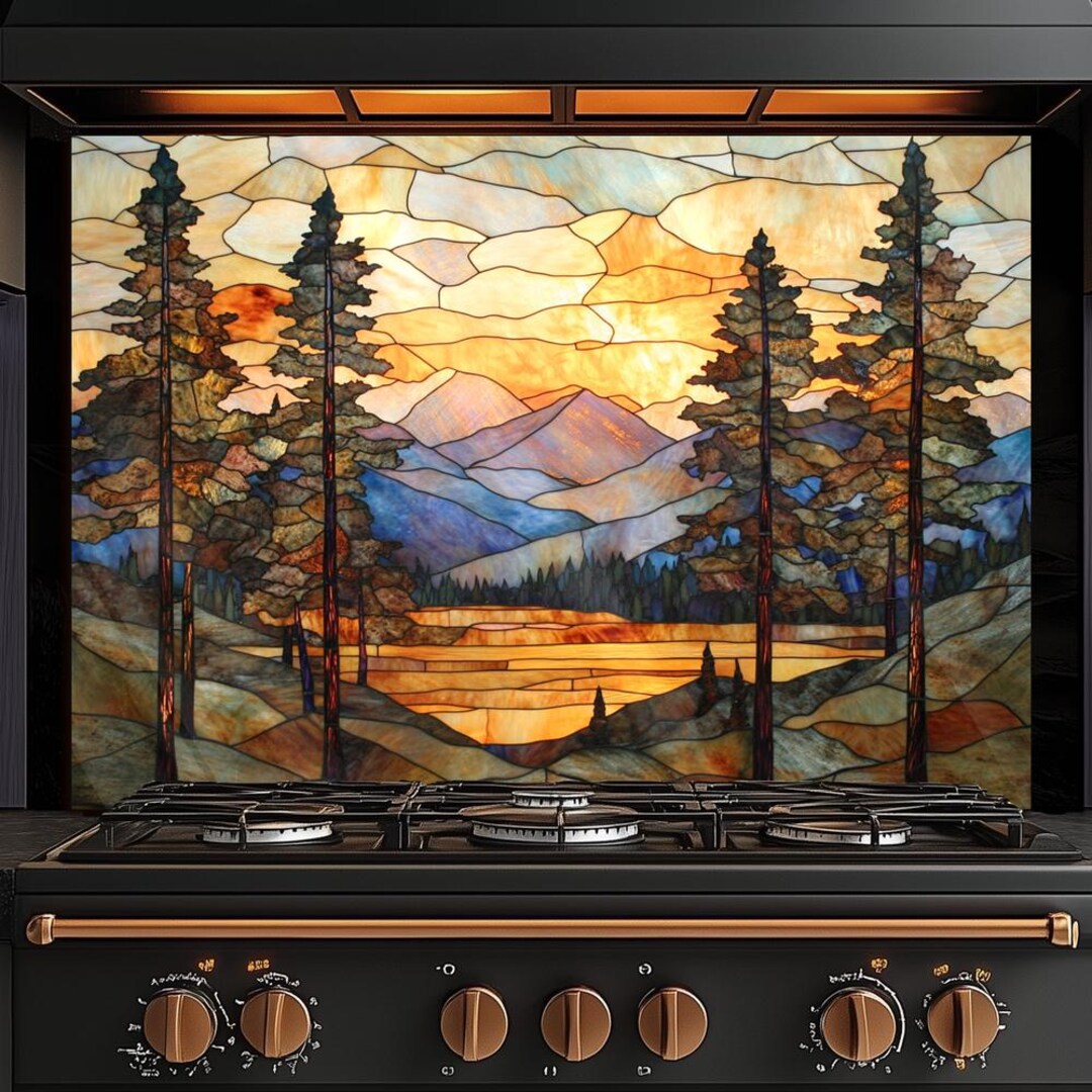 Tempered Glass Backsplash, Landscape Backsplash, Home Kitchen Decor ...