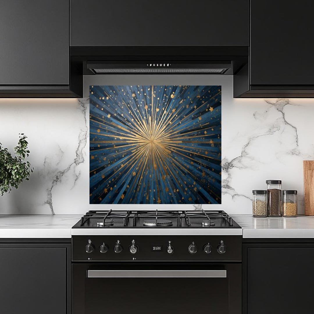 Navy Blue Glass Backsplash | Modern Kitchen Tile Wall Art | Printed ...