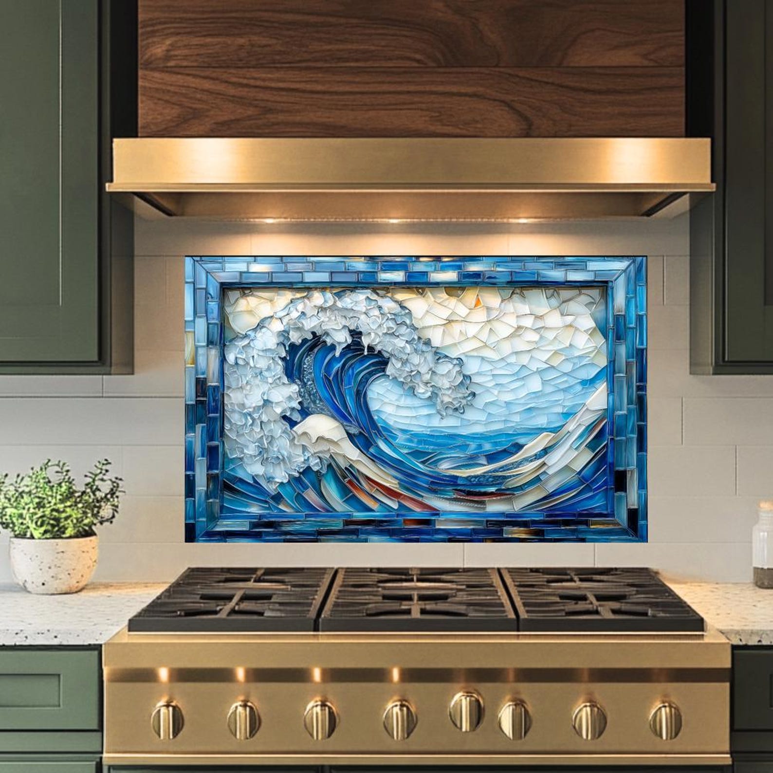 Ocean Wave Glass Backsplash Splashback for Kitchen Stove Behind and ...