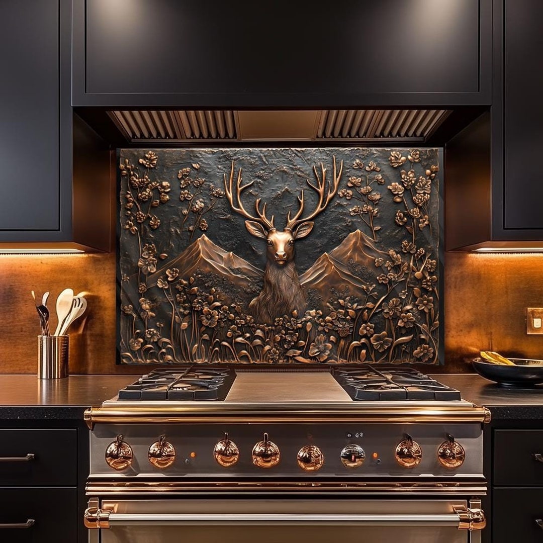 Deer Wall Art, Stove Backsplash, Tempered Animal Themed Backsplash and ...