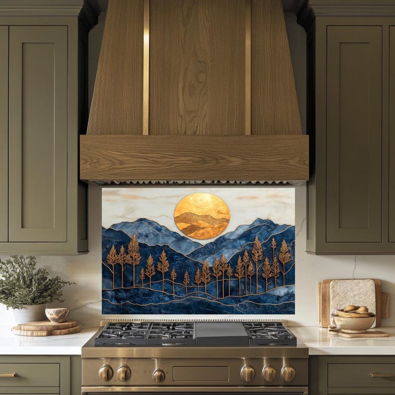 Floral Marble Look Glass Backsplash: Tempered Kitchen Splashback - Etsy