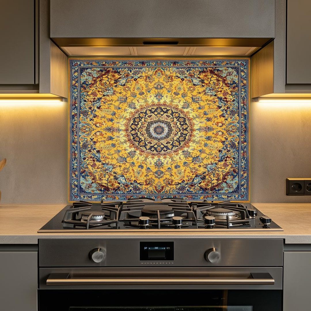 Glass Backsplash - Ottoman Tile Look Tempered Glass Kitchen Splash Back for Stove Behind ...