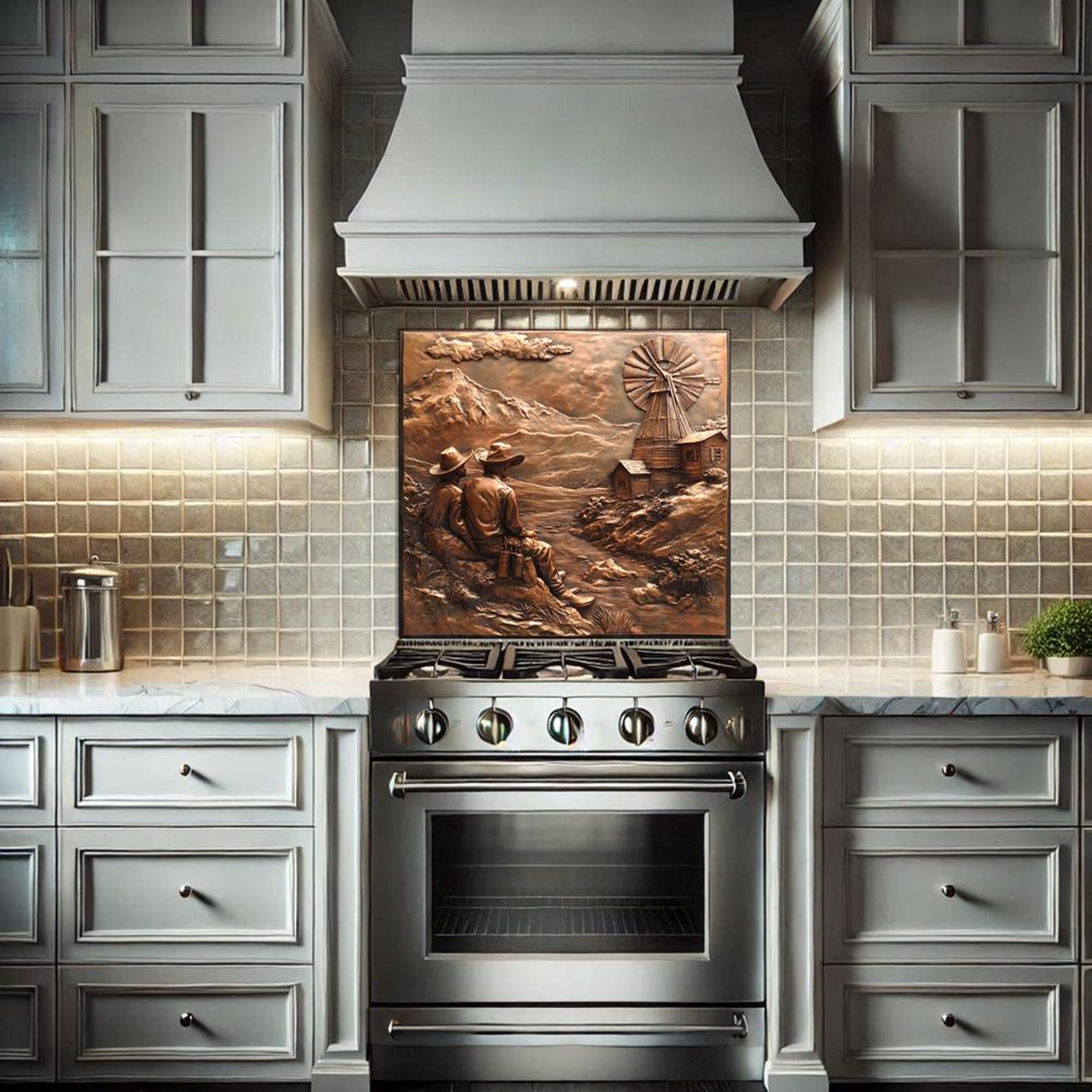 Stove Backsplash for Kitchen, Tempered Glass Western Themed Backsplash ...