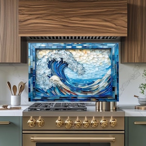 Ocean Wave Glass Backsplash Splashback for Kitchen Stove Behind and ...