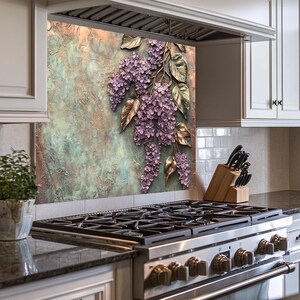 Glass Backsplash-lilacs One Piece Tempered Glass Kitchen Splashback for ...