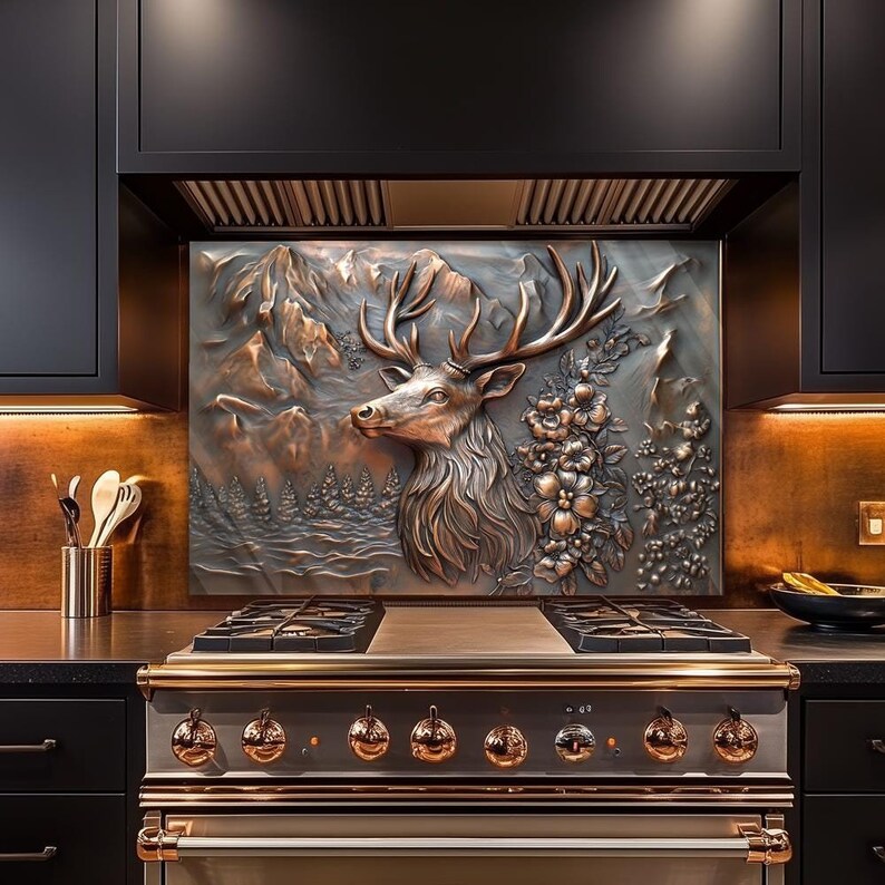 Stove Backsplash, Tempered Glass Deer Themed Backsplash and Wall Art ...