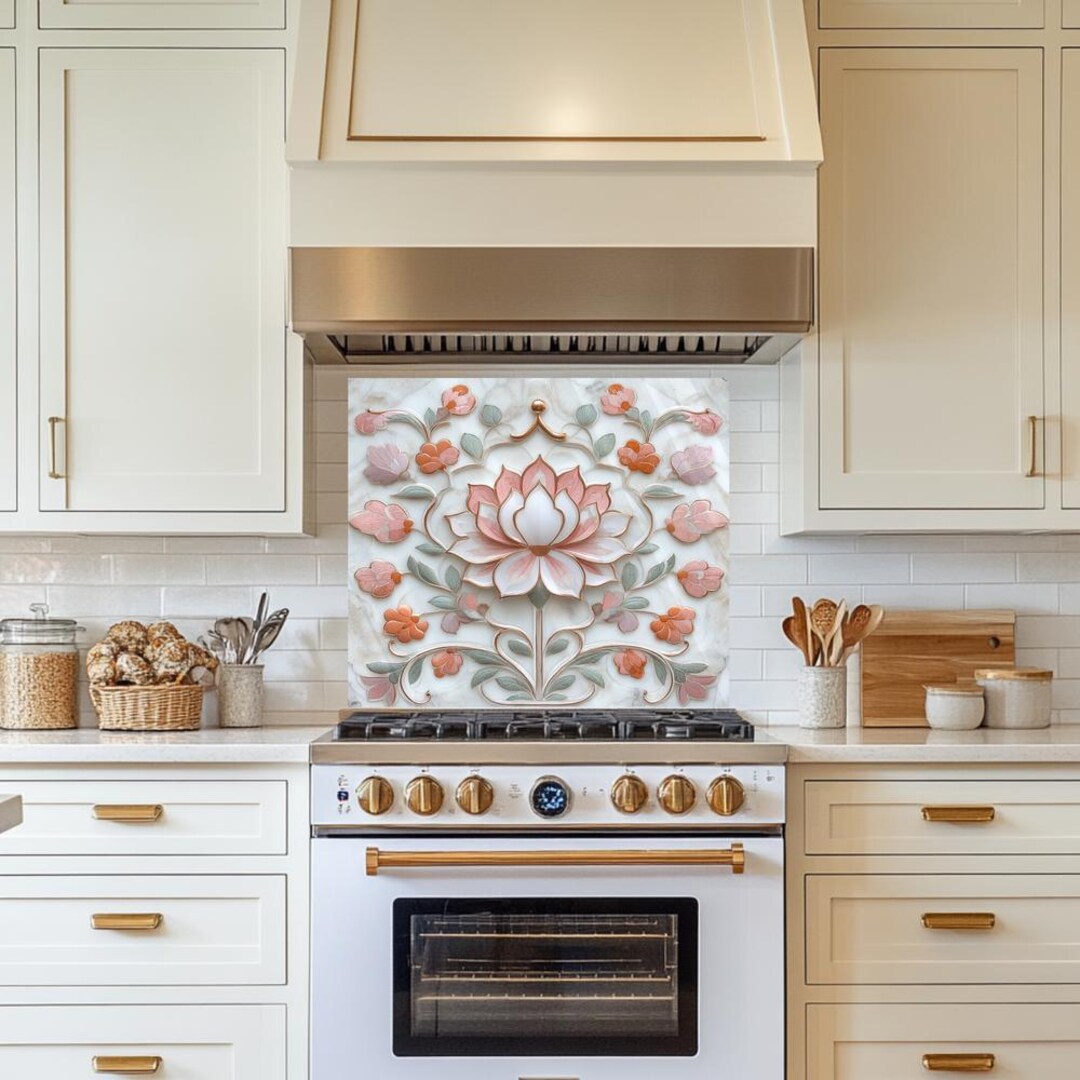 Marble Effect Glass Backsplash, Printed Glass Tile Panel, Kitchen Wall ...