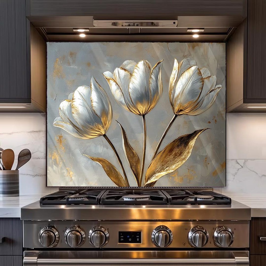 Glass Backsplash, Flowers Tempered Glass Kitchen Backsplash, Backsplash ...