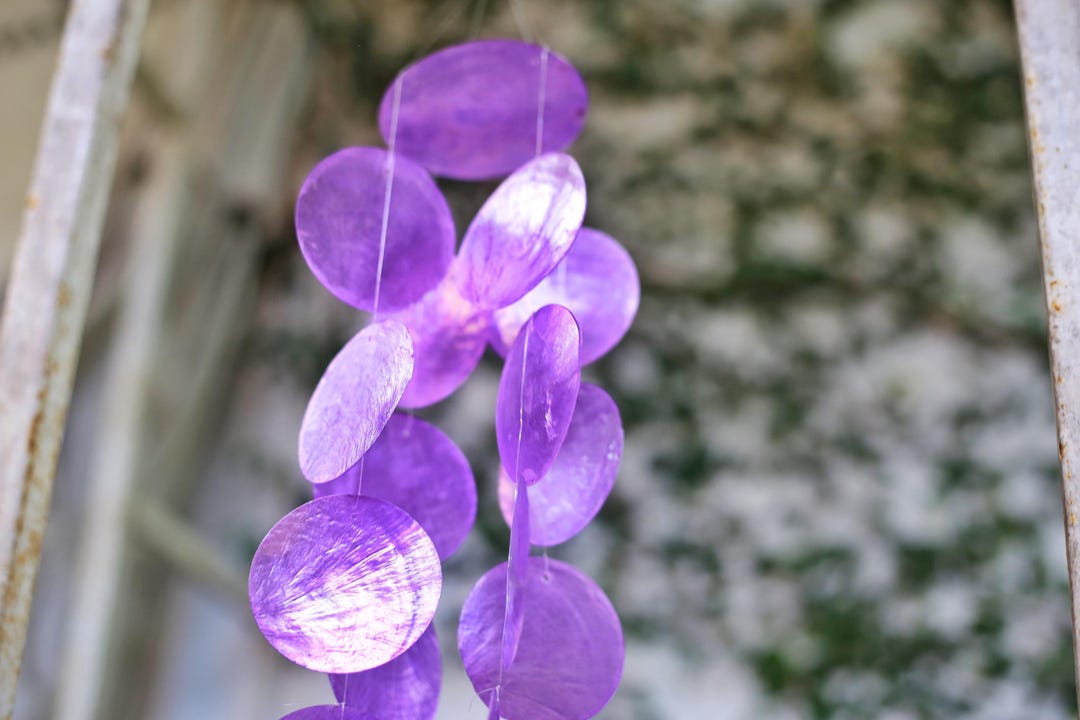 Handmade Purple Capiz Shell Wind Chime | Coastal Garden Decor - Etsy