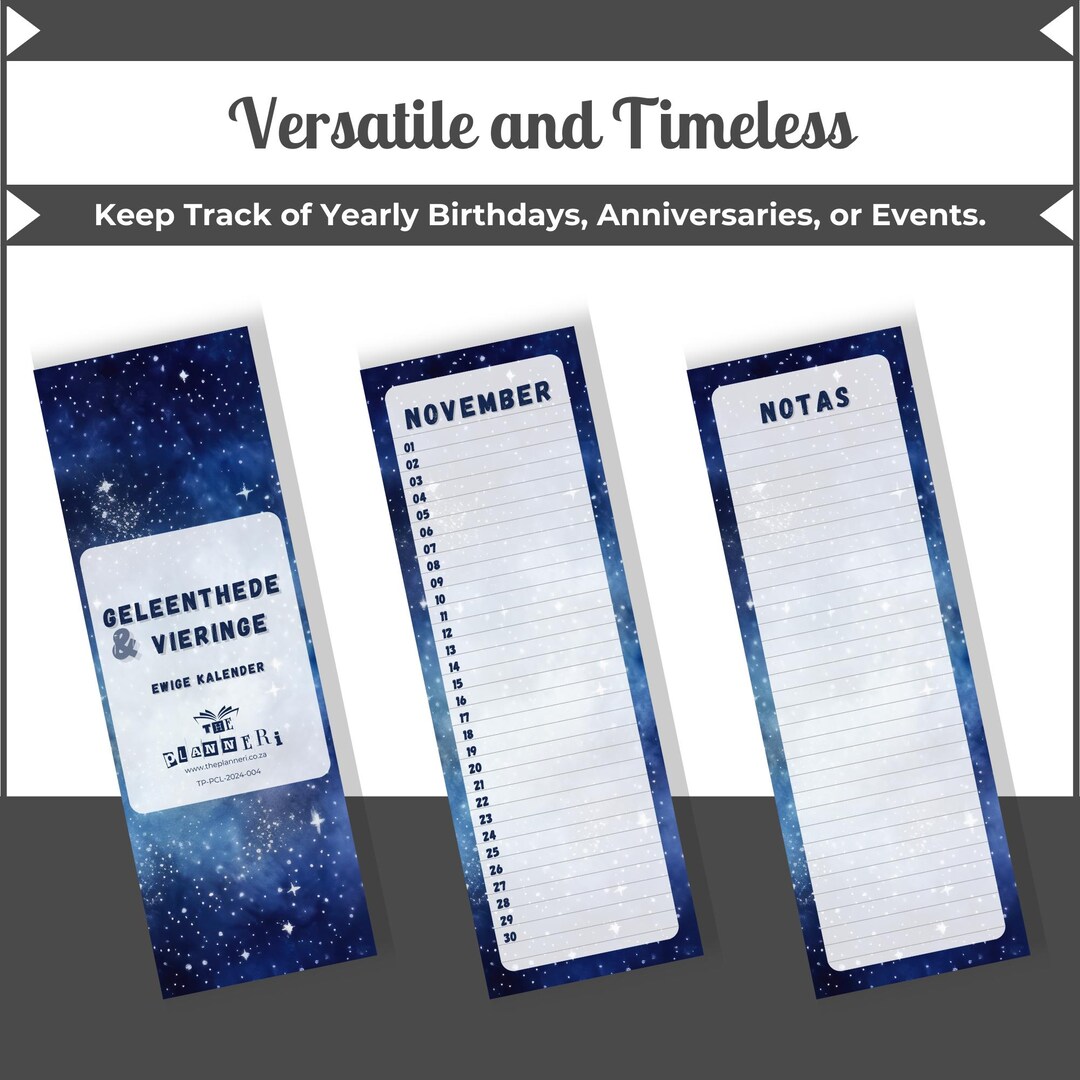 Cosmos Perpetual Calendar: Bilingual English-afrikaans Planner (digital ...