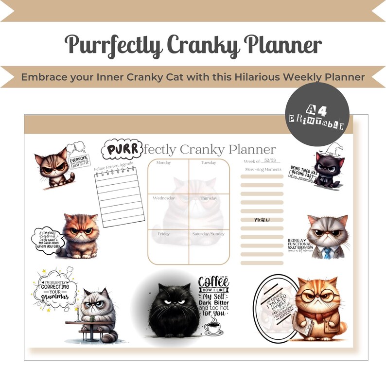 Purrfectly Cranky Weekly Planner DIY Gift Cat Lover Funny Sarcastic ...