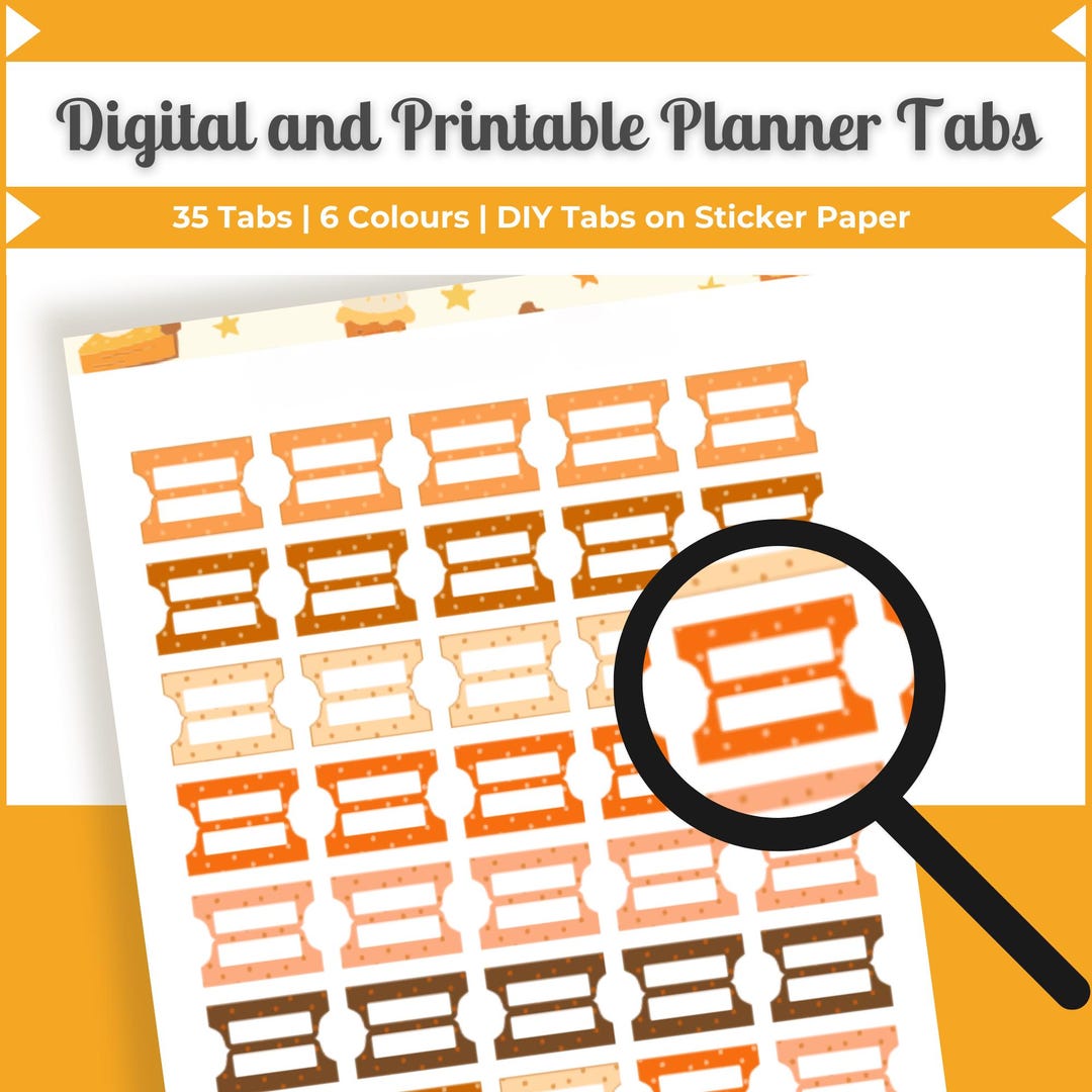 DIY Planner Tabs 6 Colours, 35 Tabs Printable & Digital Instant ...