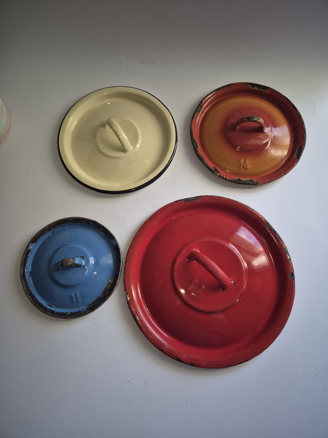 Set of 4 Vintage Enamel Lid / Emanel Decor / Old Cooking Pot Lid - Etsy