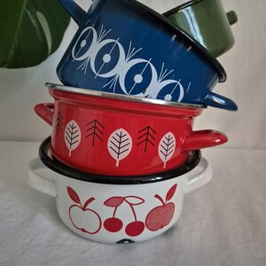 Vintage Enamel Pots With Unique Motives - 1980s Retro Kitchenware - Etsy