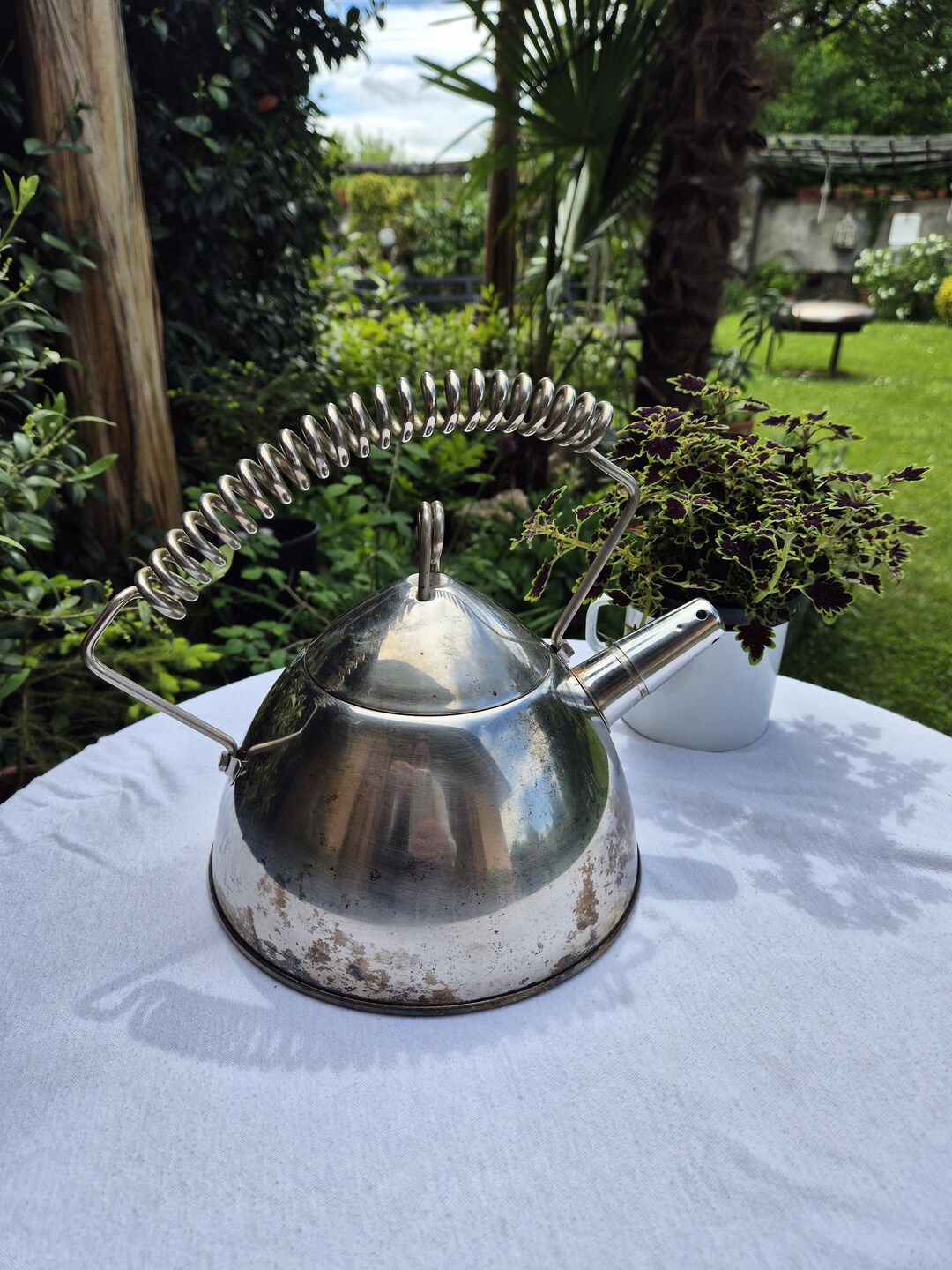 Vintage French Stainless Steel Water Kettle – Retro Designer Pot – Mid ...