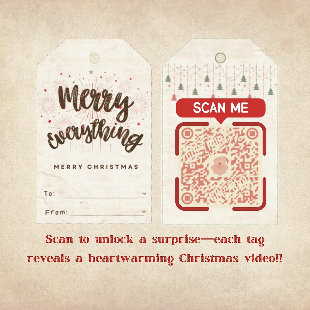 Unique Retro Christmas Gift Tags With QR Codes for Scanning Holiday ...
