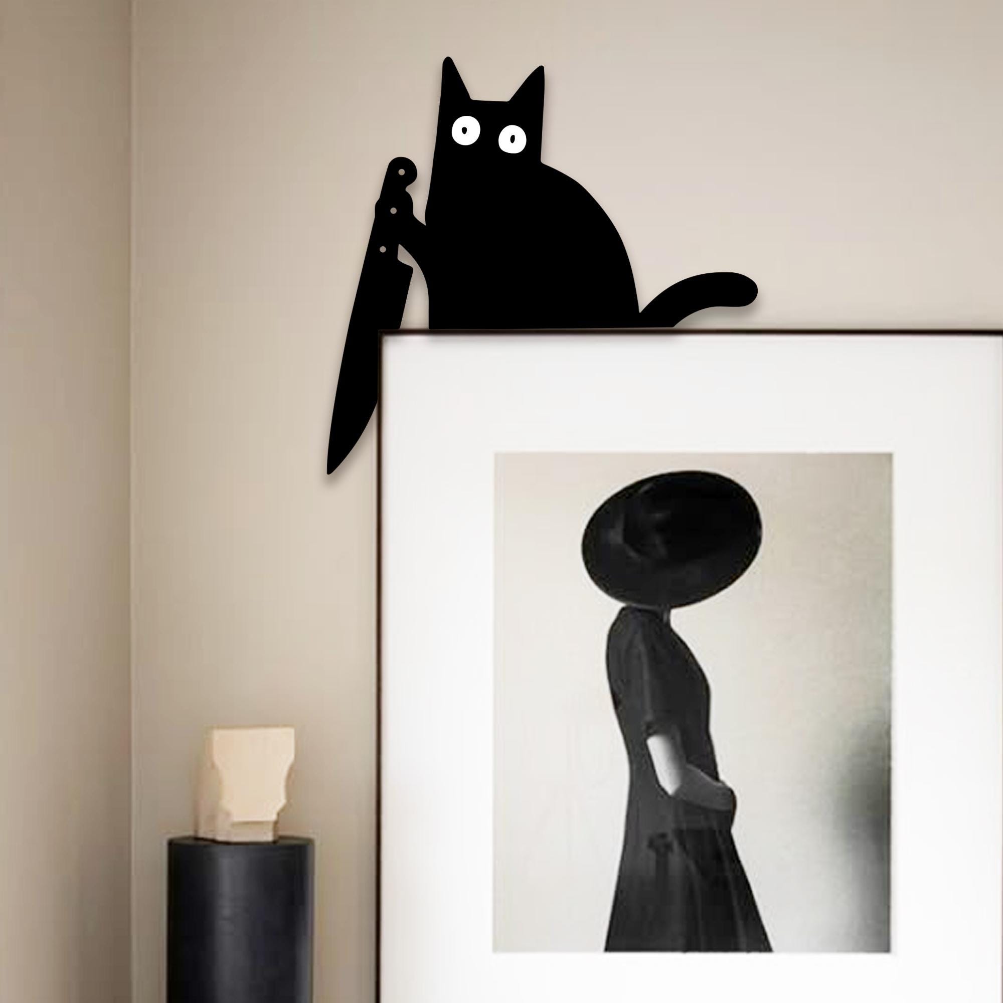 Mischievous Feline Metal Door Decor,playful Cat Silhouette Door Sign ...