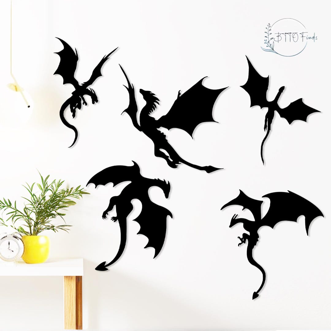 Dragon Wall Art Set of 5,metal Dragon Decor,fantasy Room Decor,d&d Gift ...