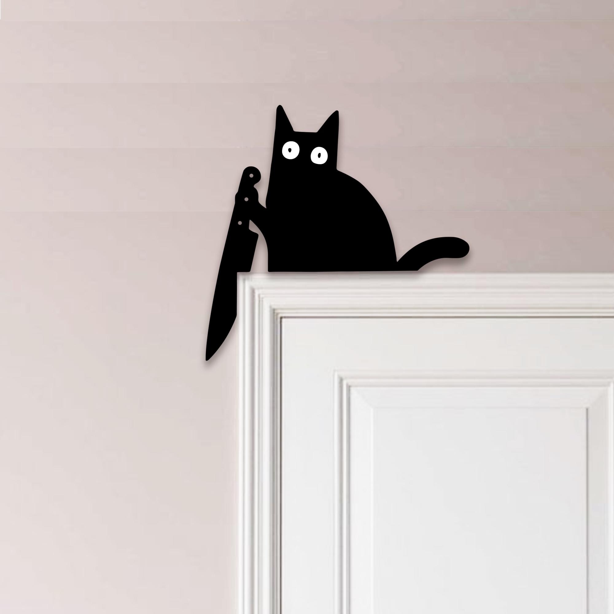 Mischievous Feline Metal Door Decor,playful Cat Silhouette Door Sign ...