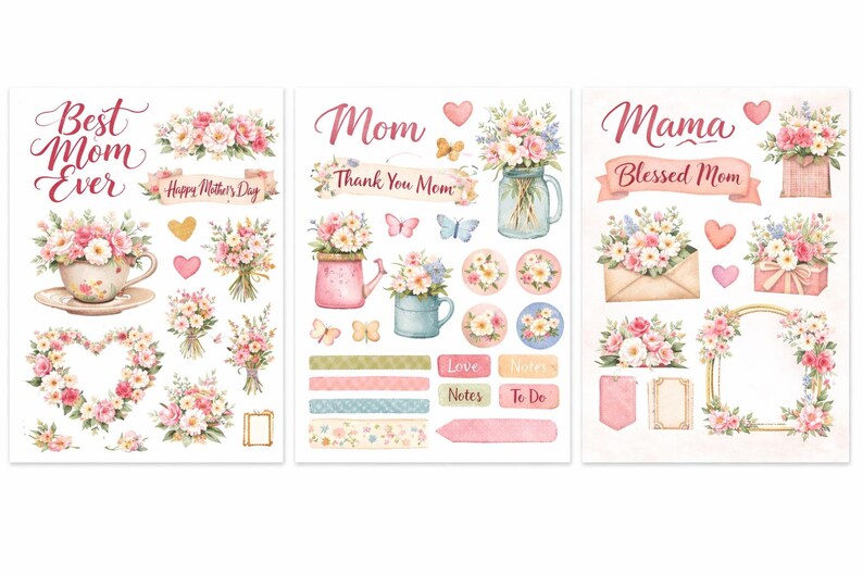 Mother’s Day Printable Sticker Sheets – Floral Mom Planner & Journal ...