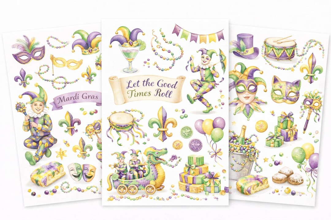 Mardi Gras Printable Stickers Bundle - Etsy