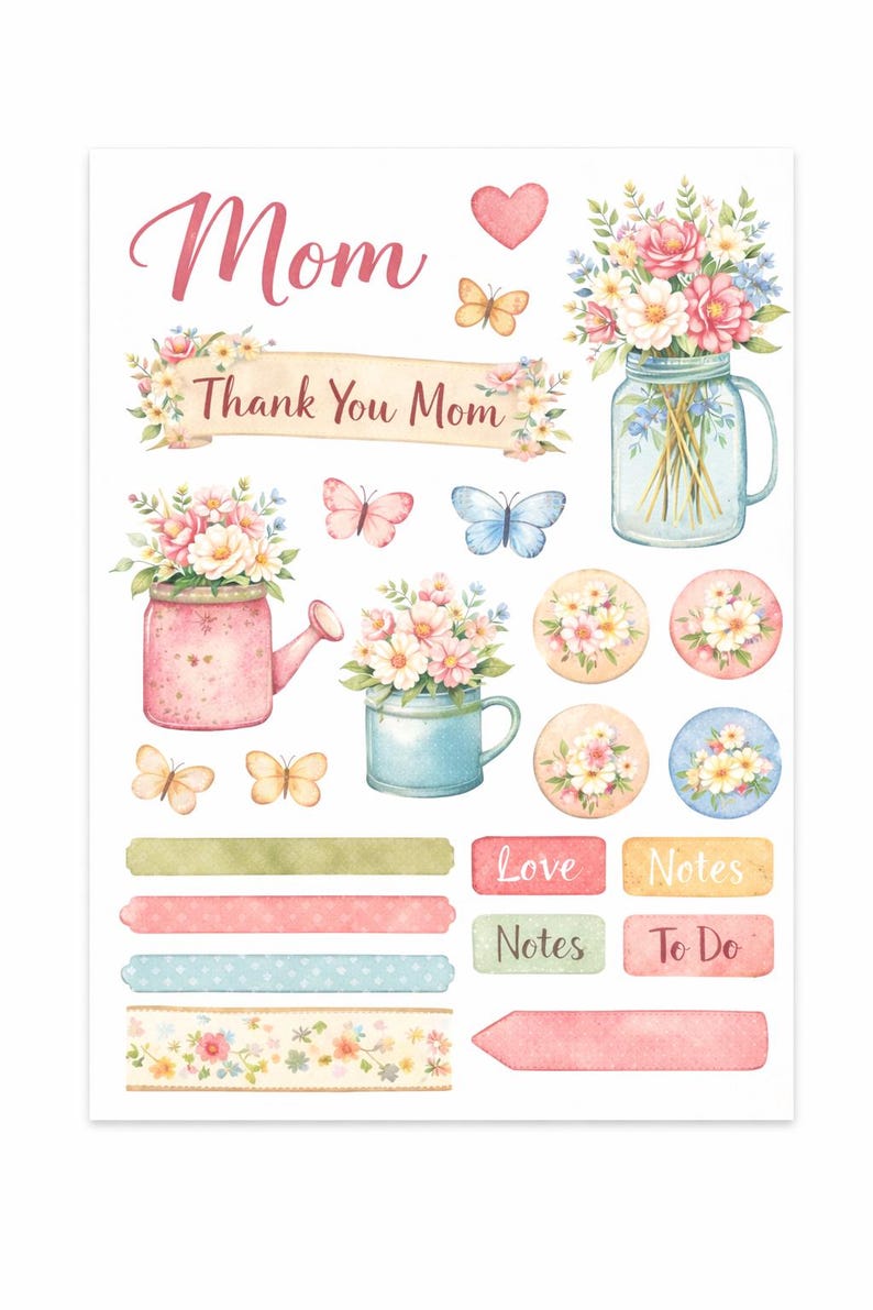 Mother’s Day Printable Sticker Sheets – Floral Mom Planner & Journal ...