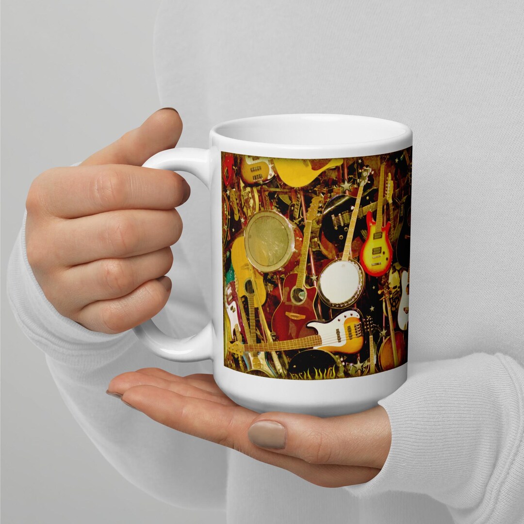 Music Mug: Guitars and Drums, Large Coffee Mug, Musical Instruments ...