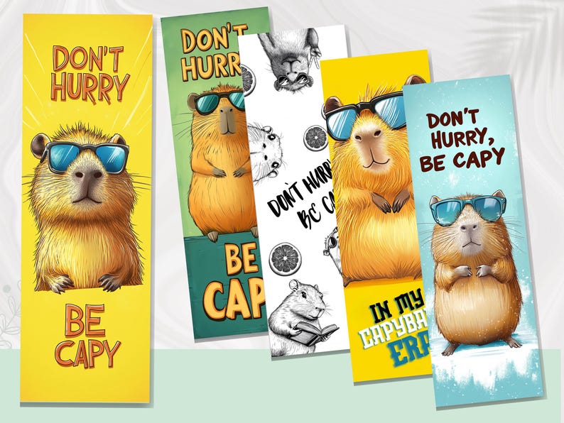 Capybara Printable Bookmarks Set: Whimsical Cute Animal Bookmarks for ...