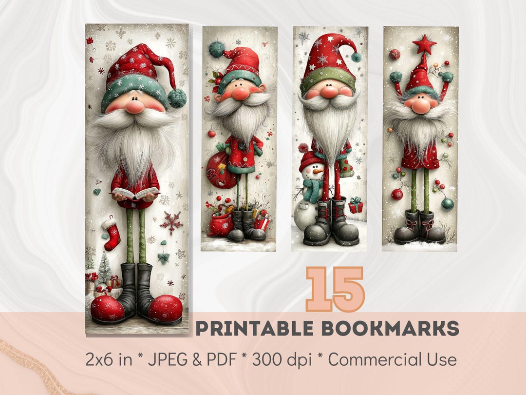 15 Quirky Santa Printable Bookmarks, Christmas Bookmark Set, Cute Santa ...