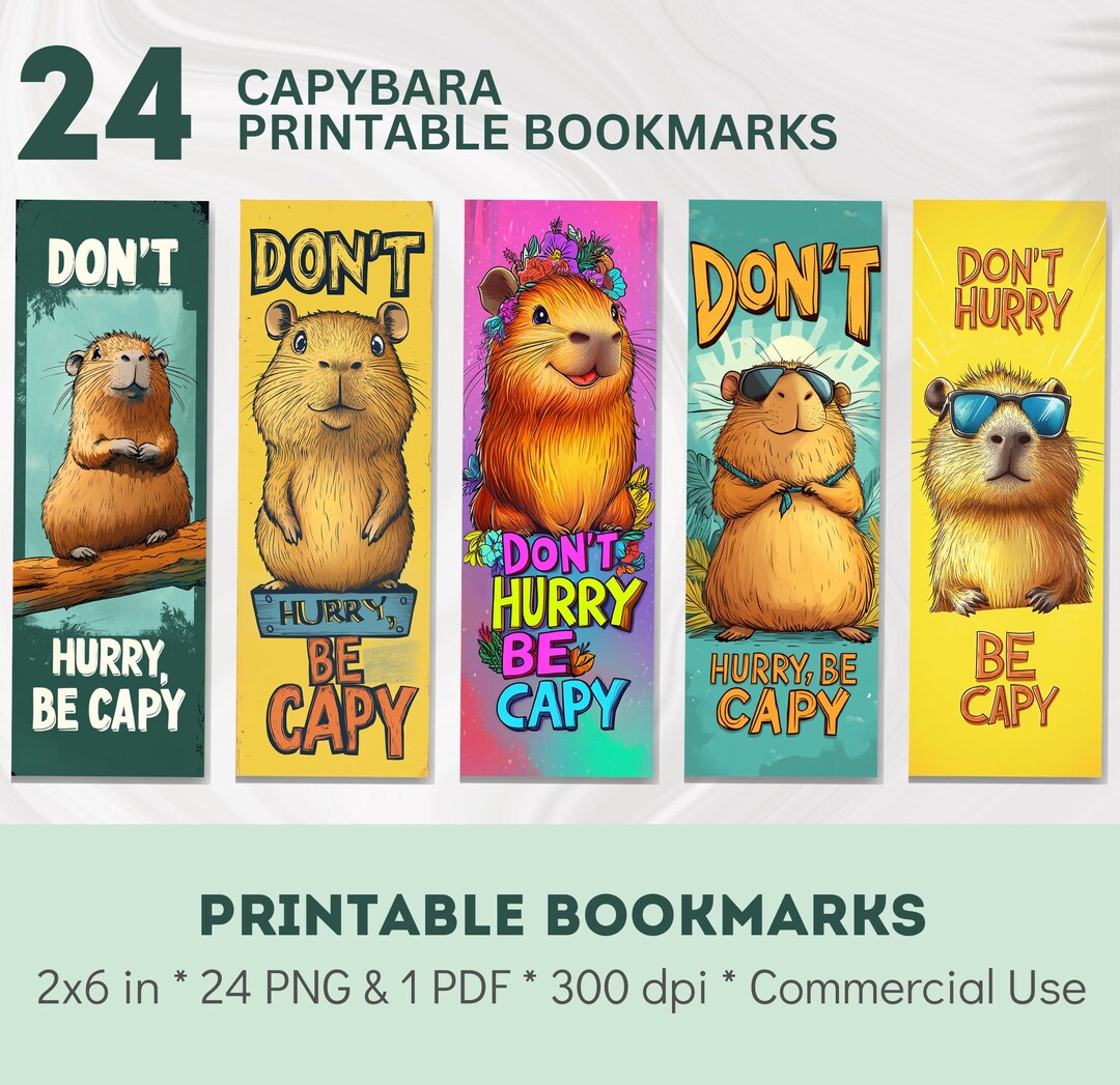 Capybara Printable Bookmarks Set: Whimsical Cute Animal Bookmarks for ...