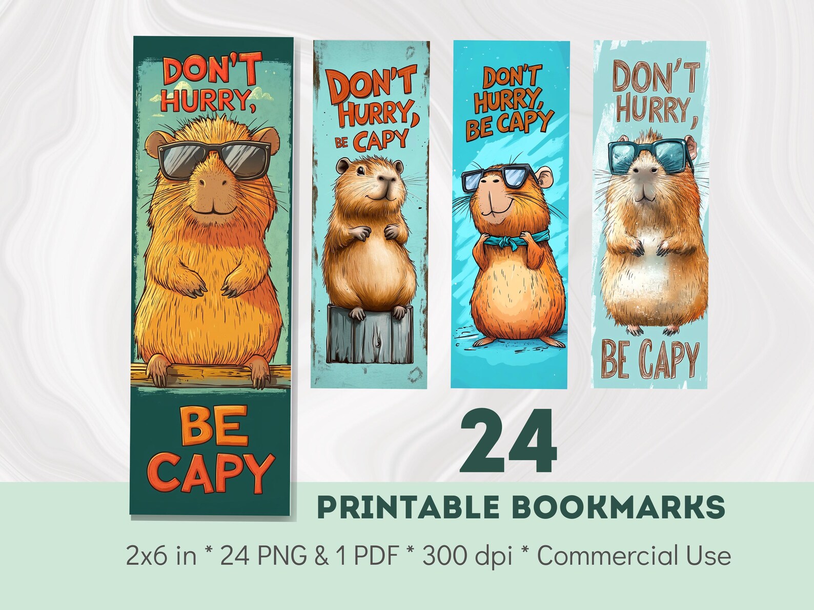 Capybara Printable Bookmarks Set: Whimsical Cute Animal Bookmarks for ...