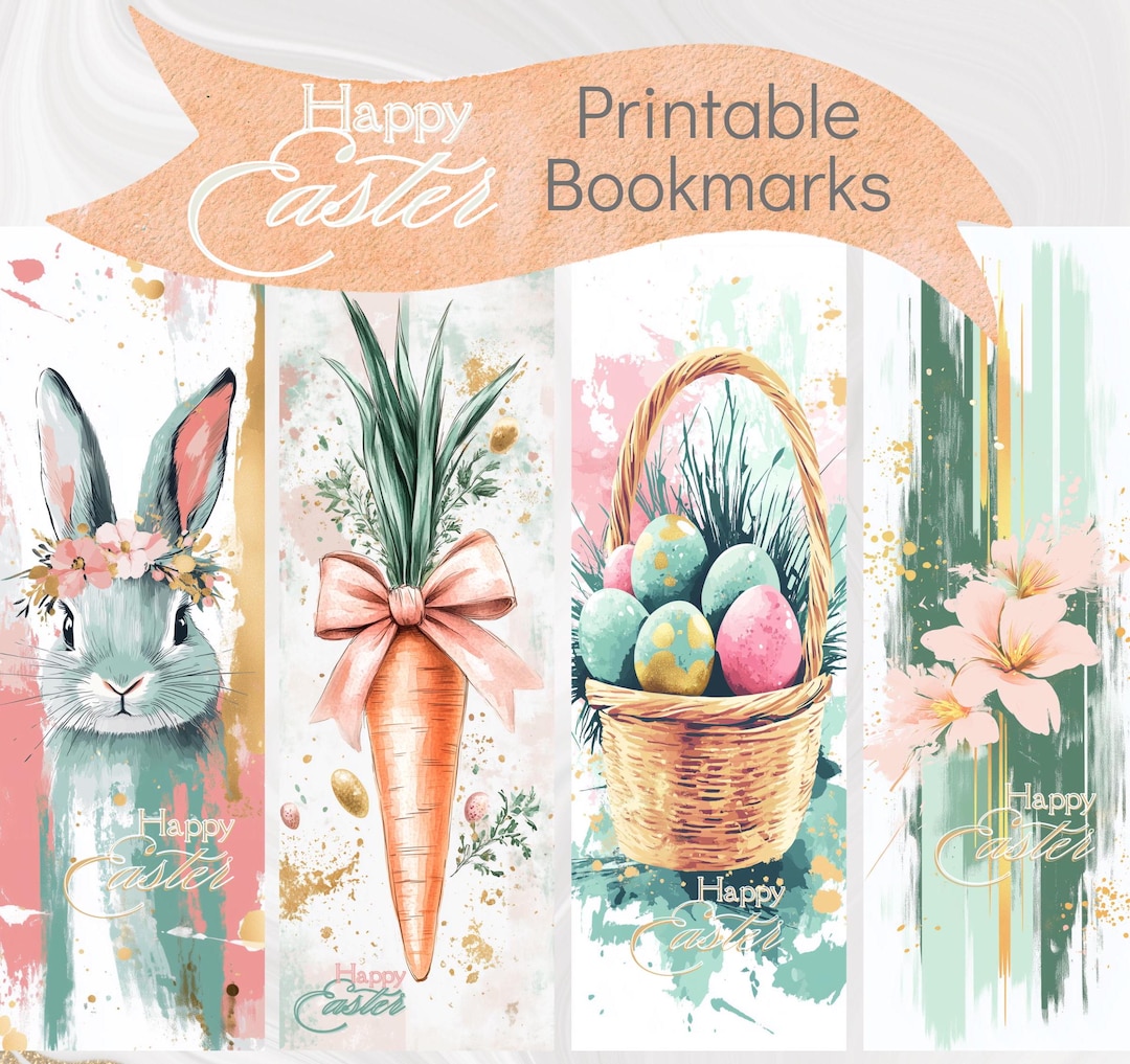 Happy Easter Printable Bookmarks Set, Watercolor Designs, Cute ...
