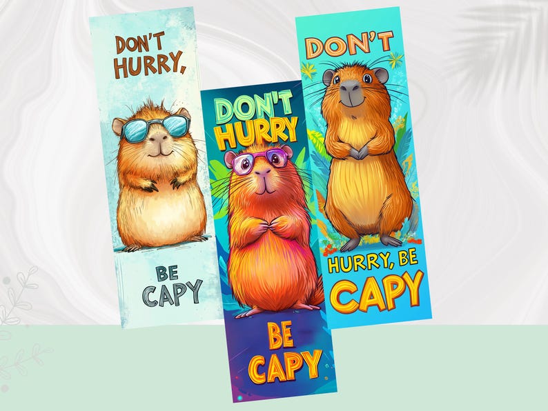Capybara Printable Bookmarks Set: Whimsical Cute Animal Bookmarks for ...