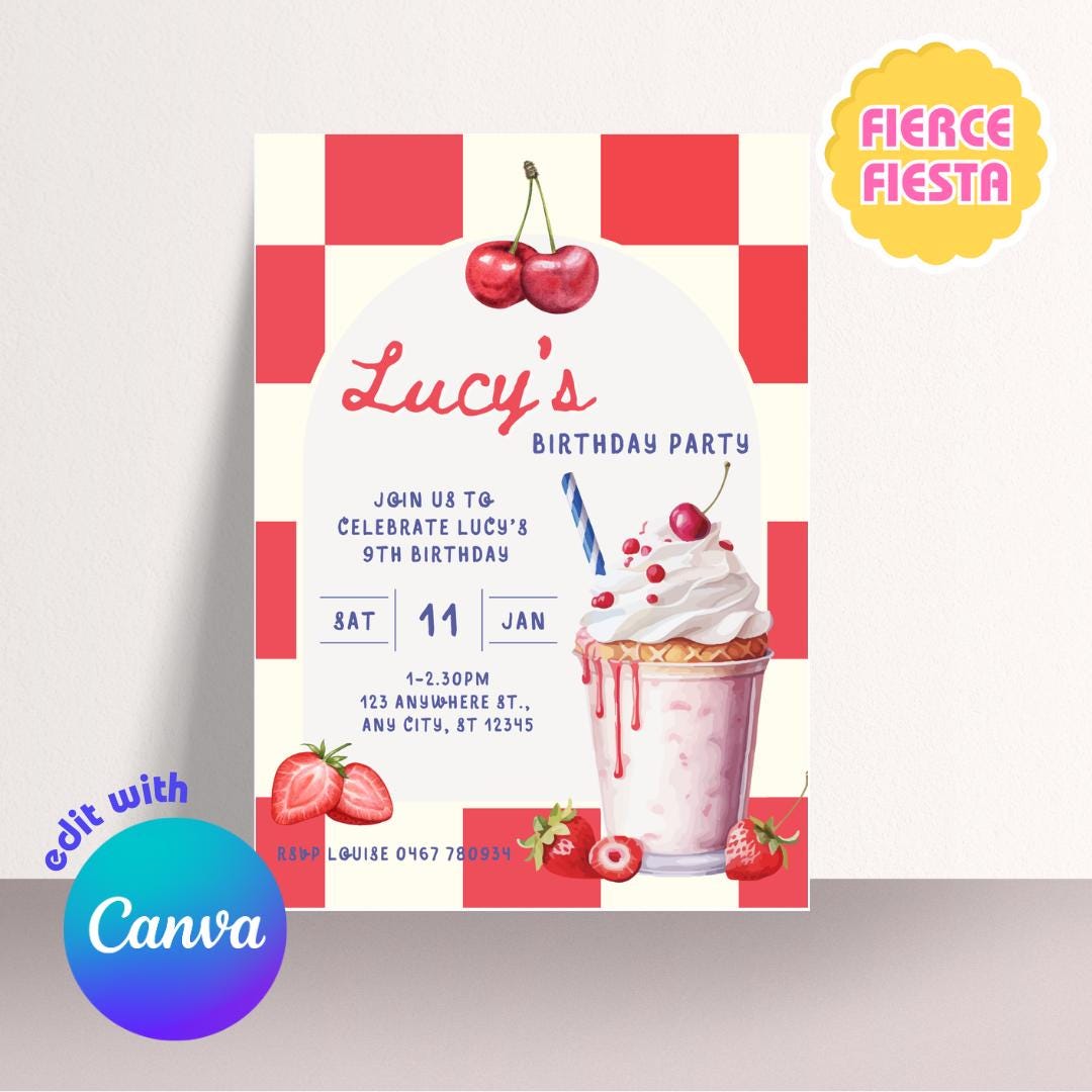 Instant Download. Editable Milkshake Birthday Invitations ...