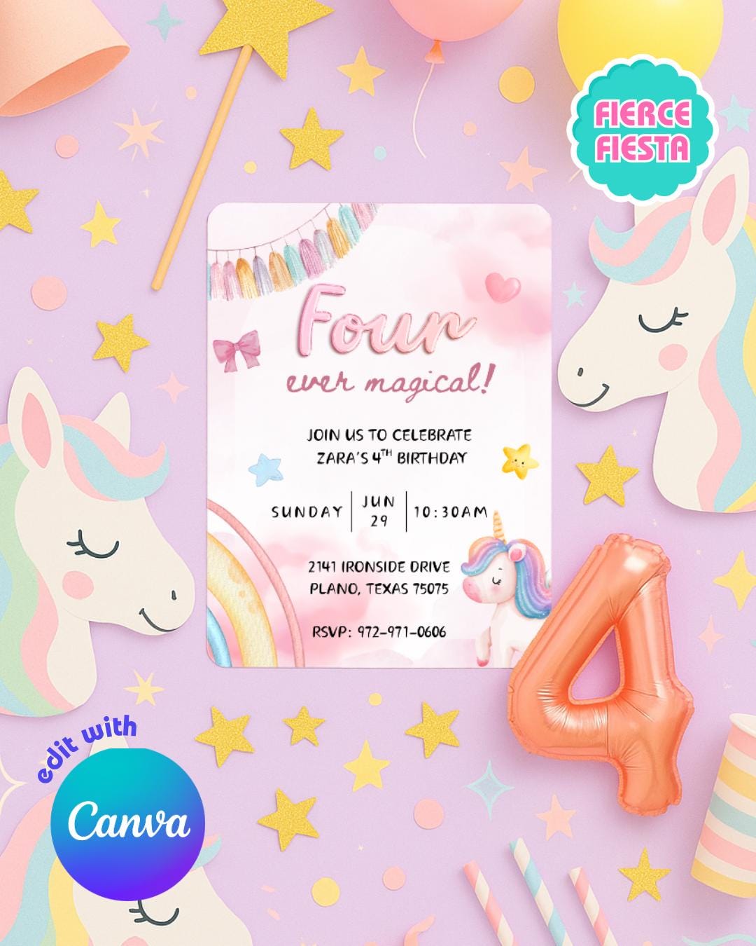 Editable Unicorn Birthday Invitation – Instant Download – Customisable ...